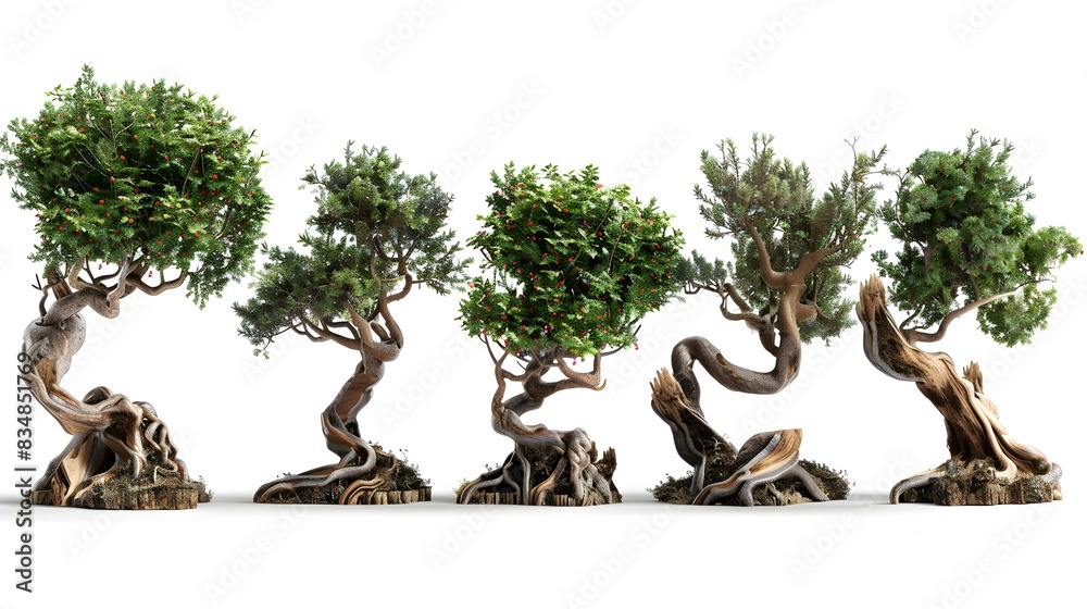 juniper trees five different pic Stock Illustration | Adobe Stock