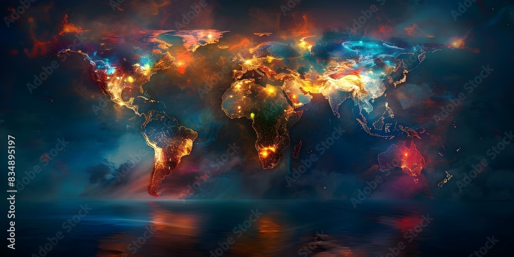 Continents Affected by Climate Change: Illuminated World Map. Concept ...