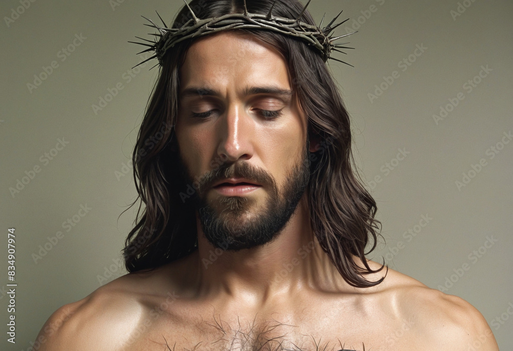 Realistic Representation of Jesus Christ Bearing a Crown of Thorns ...