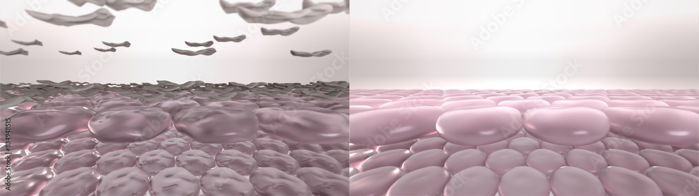 Skin dry dead cells exfoliation process. 3D render of stylized skin ...