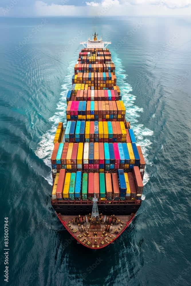 Busy Port Departure: Cargo Vessel Laden with Colorful Containers ...