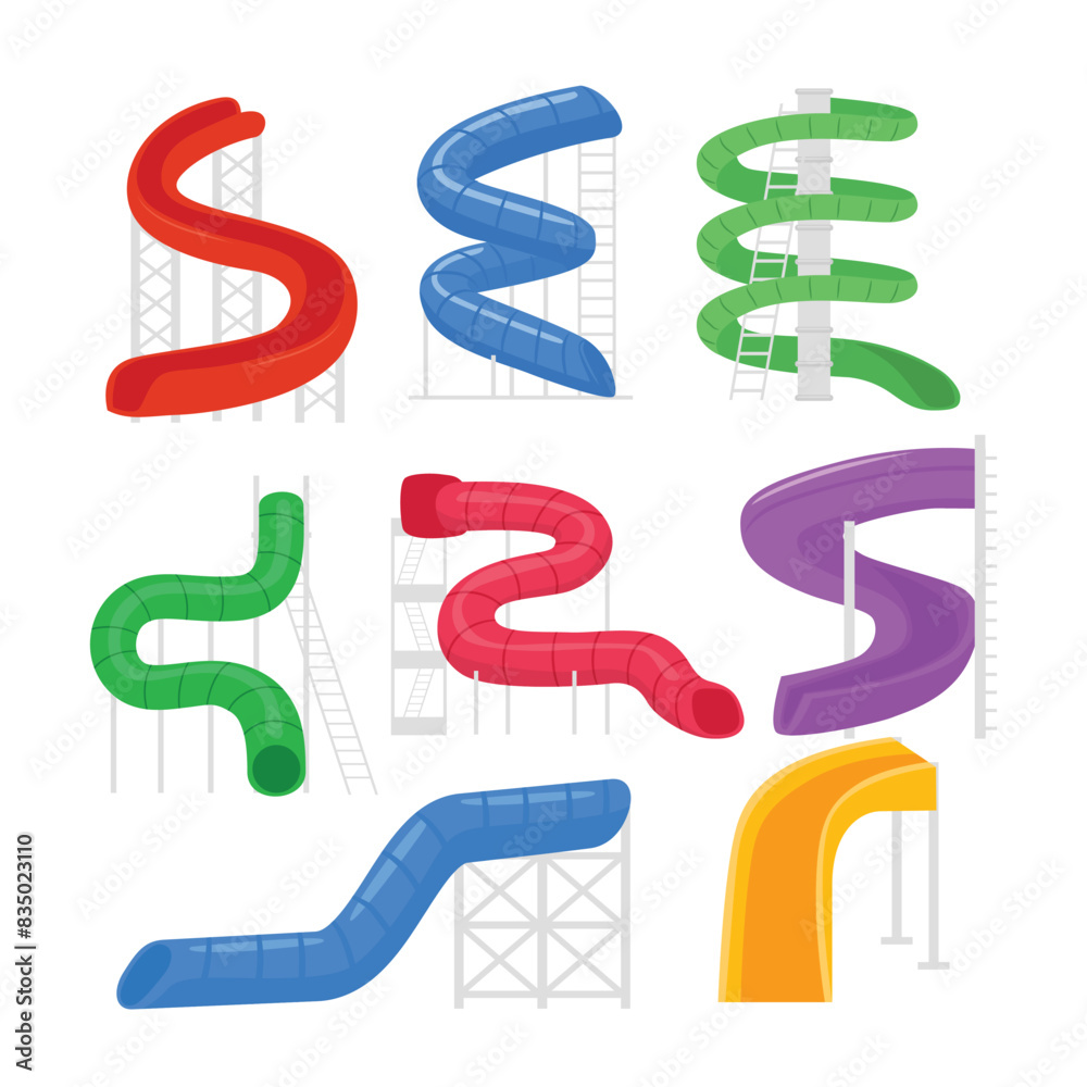 Set of colorful water slide set collection, Slides of different shape ...