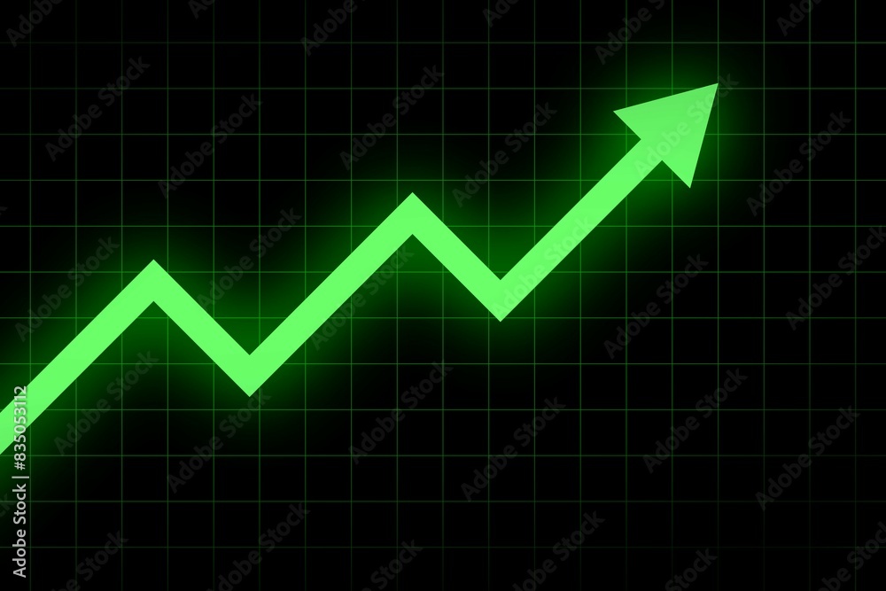 Green arrow on graph grid background. green arrow pointing upwards on a ...
