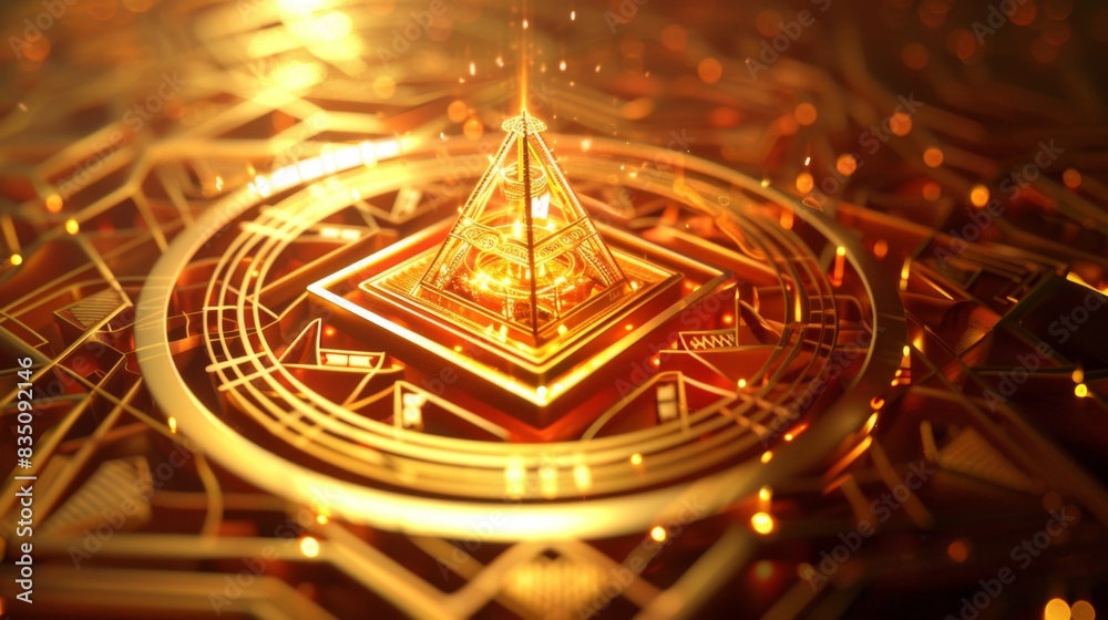 Shri Yantra in Red Lines: A 3D Spiritual Symbol on a Golden Background ...