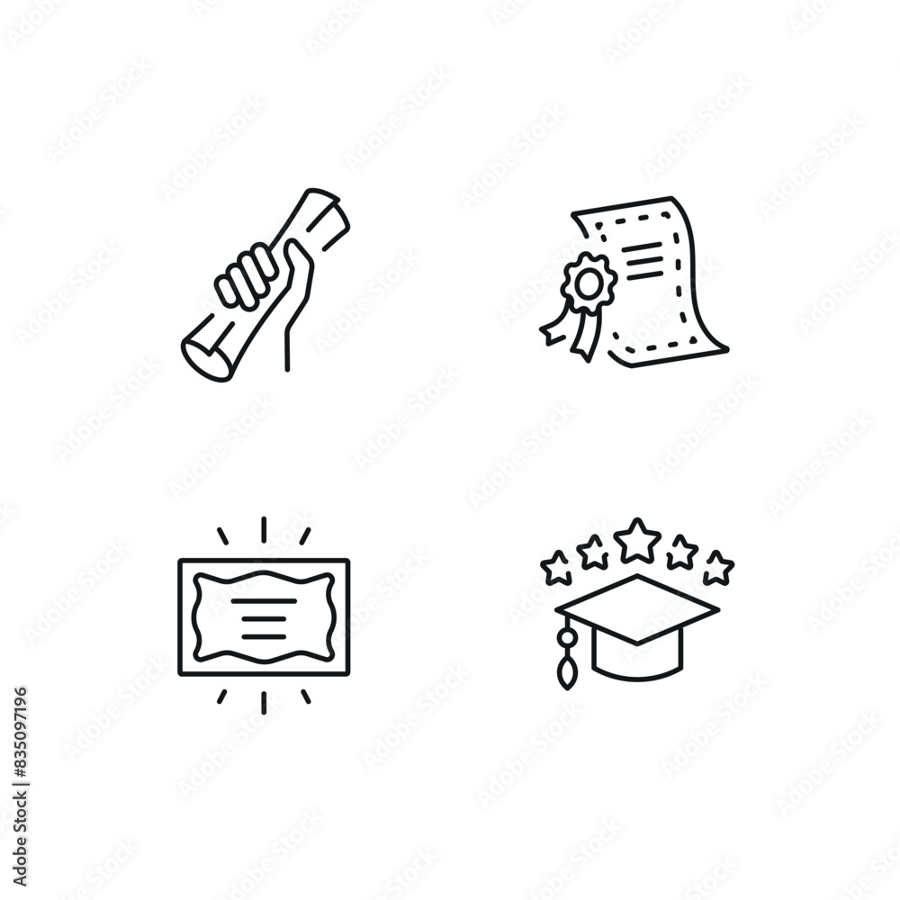 Diplomas and certificates linear icon set. Online learning. Line ...