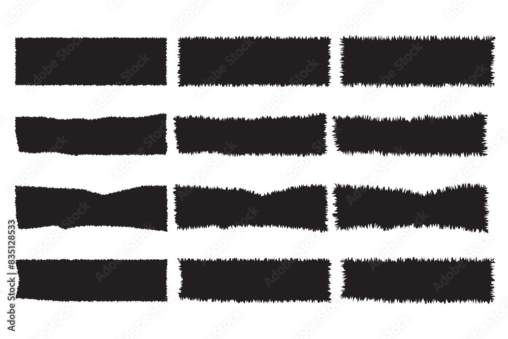 Jagged rectangles collection. Set of black grunge element, shapes with ...