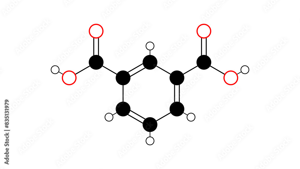isophthalic acid molecule, structural chemical formula, ball-and-stick ...