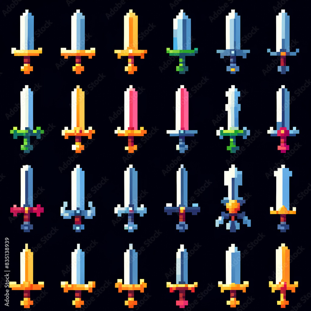 Pixel Art RPG Swords Icons Sheet Stock Illustration | Adobe Stock