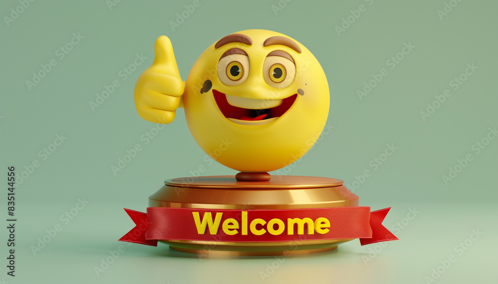 Create a 3D luxury yellow emoji with an enthusiastic thumbs up, set ...