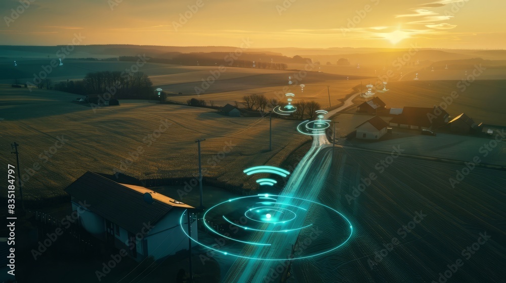 5g connection revealed on smart countryside Stock Illustration | Adobe ...