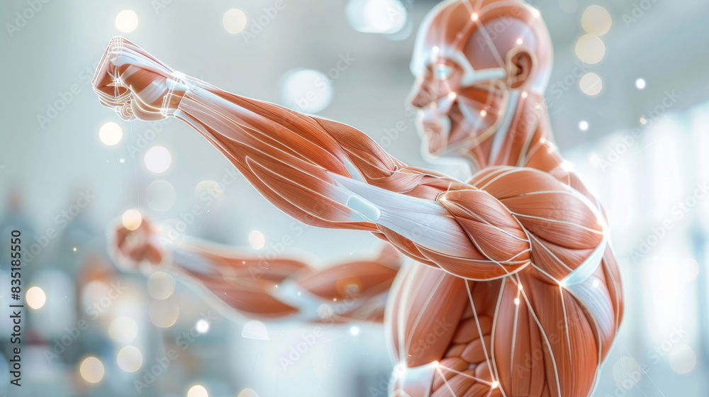 Detailed illustration of human muscular system in movement represents ...