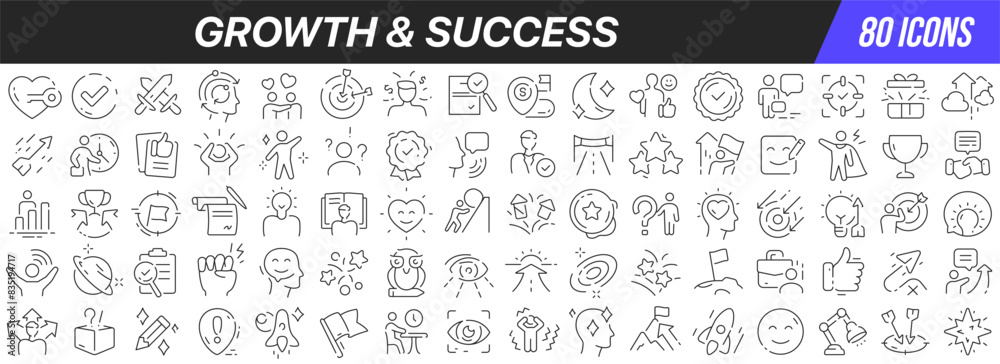 Growth and success line icons collection. Big UI icon set in a flat ...