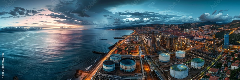 Integrated oil production and gas refinery, storage tanks, and demand ...