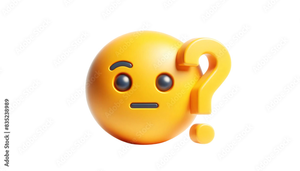 A 3D-rendered yellow emoji with a confused expression and a question ...