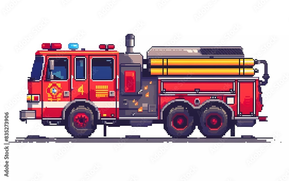 8-bit pixel fire engine, pixel art vector illustration. isolated on ...