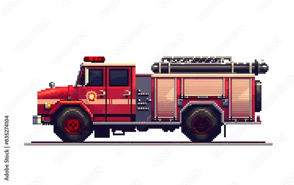 8-bit pixel fire engine, pixel art vector illustration. isolated on ...