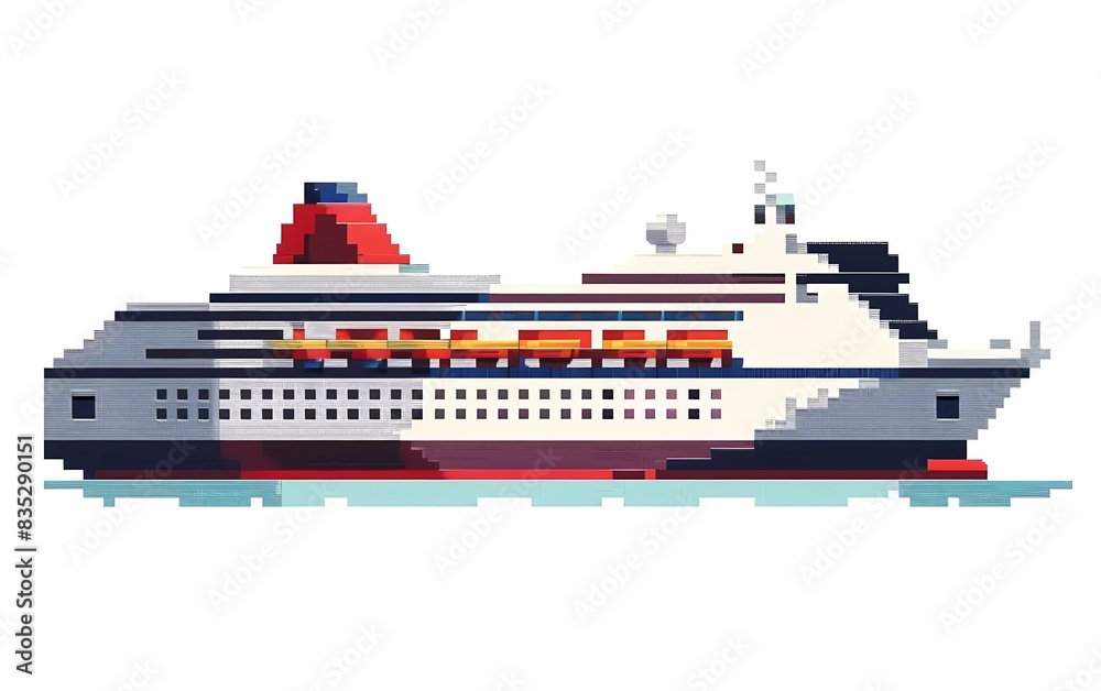 8-bit pixel cruise ship, pixel art vector illustration. isolated on ...