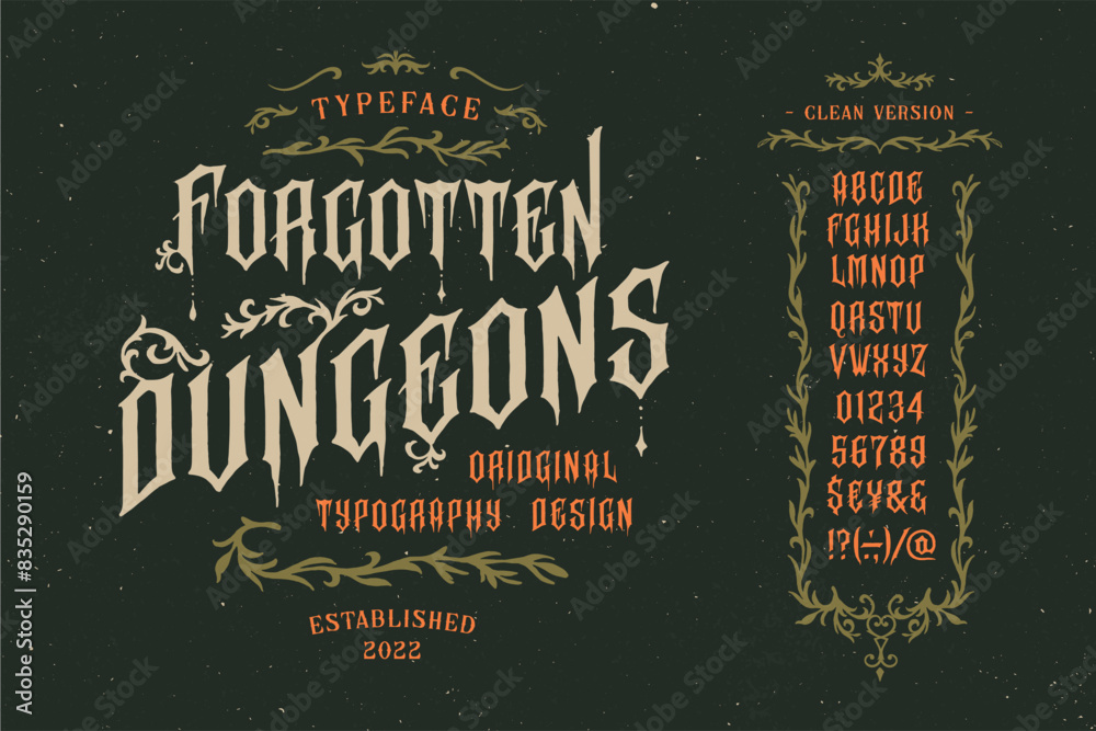 Vector vintage font Dungeon. Letters and numbers Stock Vector | Adobe Stock