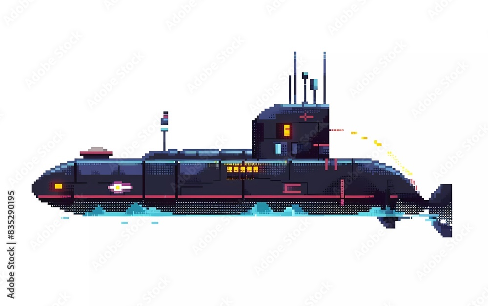 8-bit pixel submarine, pixel art vector illustration. isolated on white ...