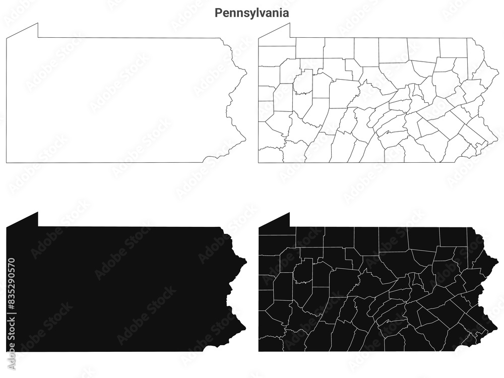 Pennsylvania administrative map, Pennsylvania outline and counties ...