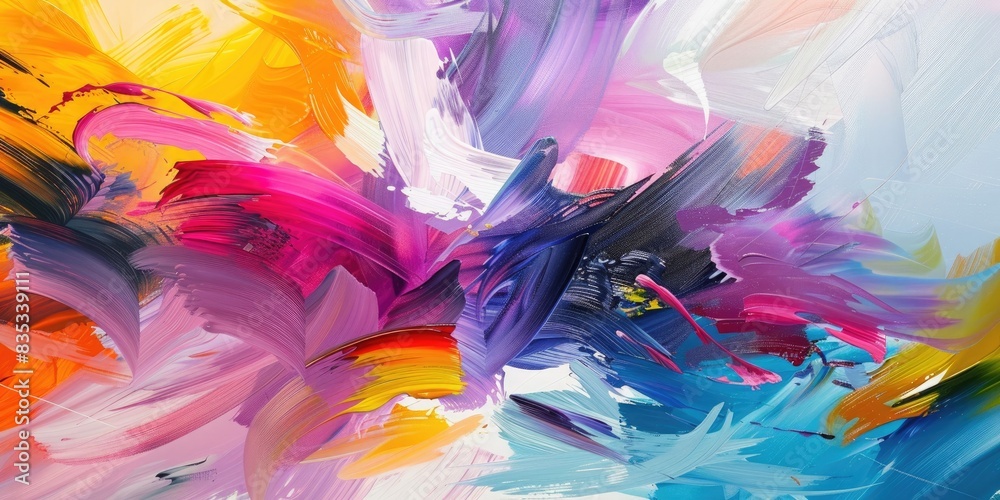Bold strokes of color collide and overlap, creating a sense of depth ...