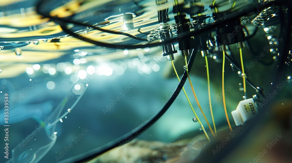 Water quality monitoring sensor submerged, close view of probes and ...
