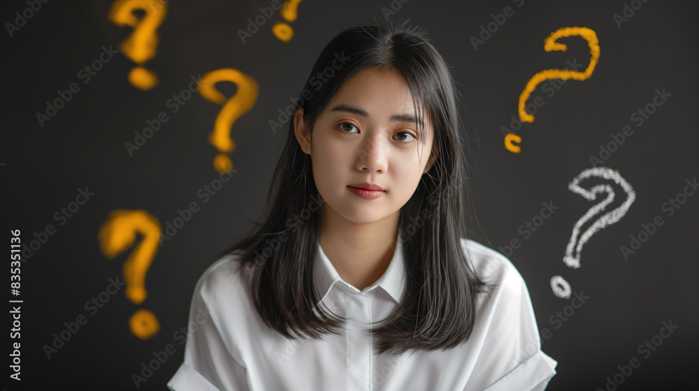 Thai young university female student in a white shirt with short ...