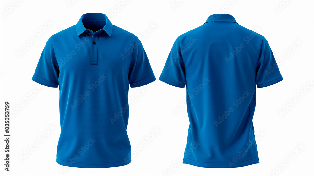 Blue polo shirt, front and back view, mockup on white background Stock ...