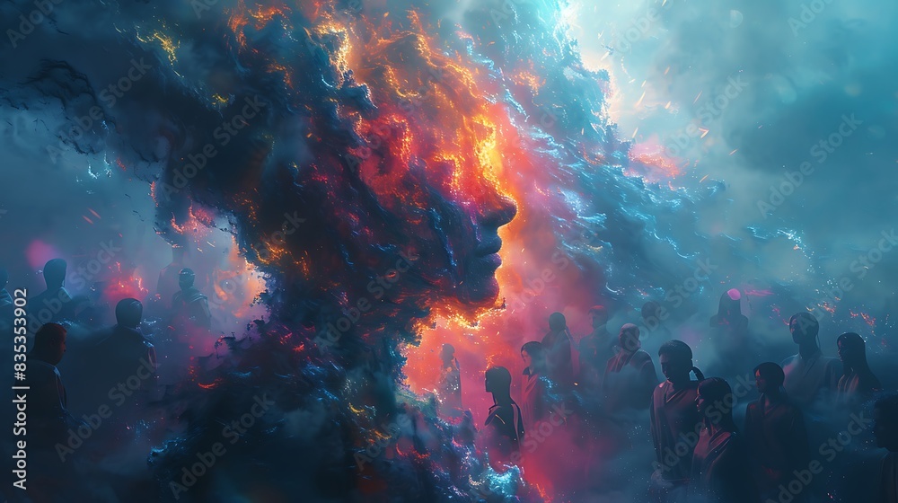 A vibrant digital artwork of Echoes of AI, where colorful digital waves ...