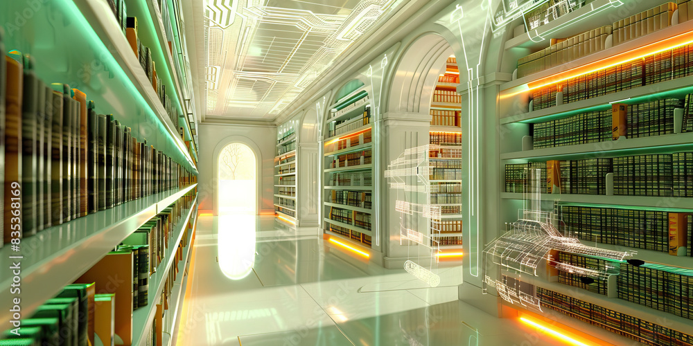 Futuristic Library: A library with classic architecture but equipped ...