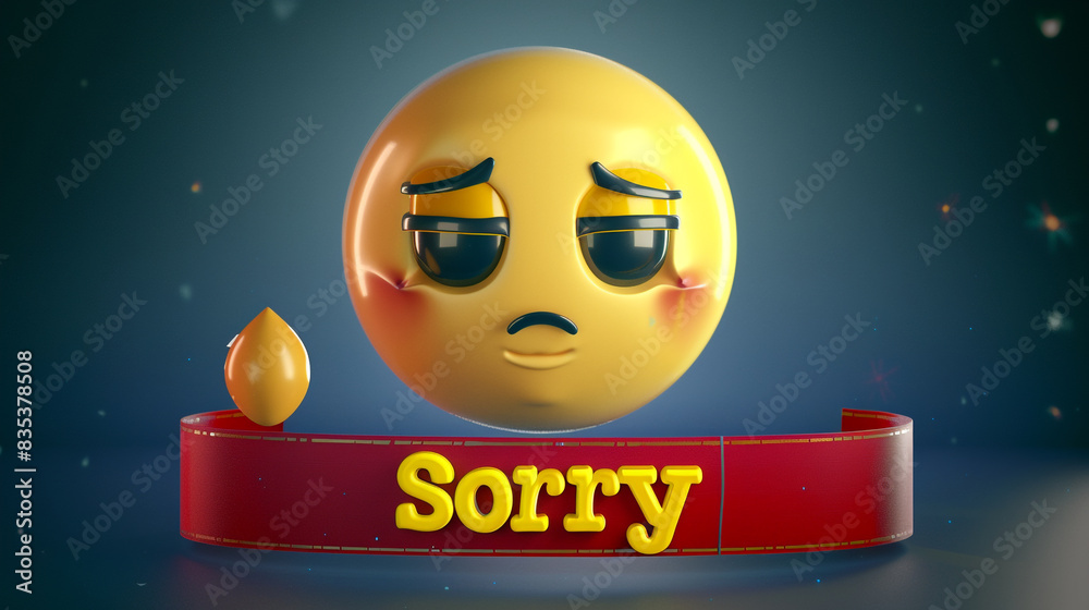 Create a 3D luxury yellow emoji with a sorry expression. Below the ...