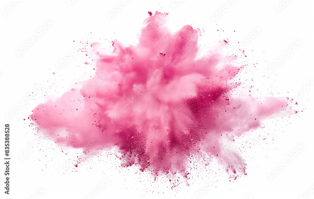 pink paint splashes, pink powder splash explosion on white background ...
