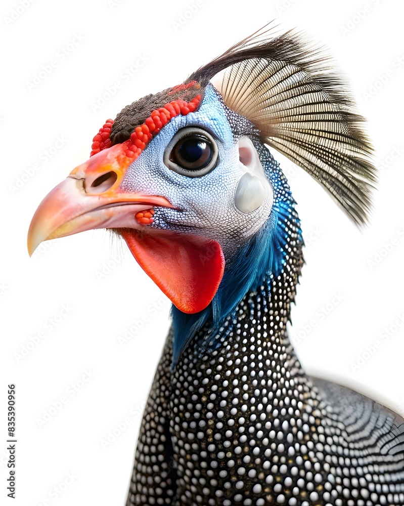 Guinea fowl, Vivid Blue and Red Face, Close Up Side View Perspective ...