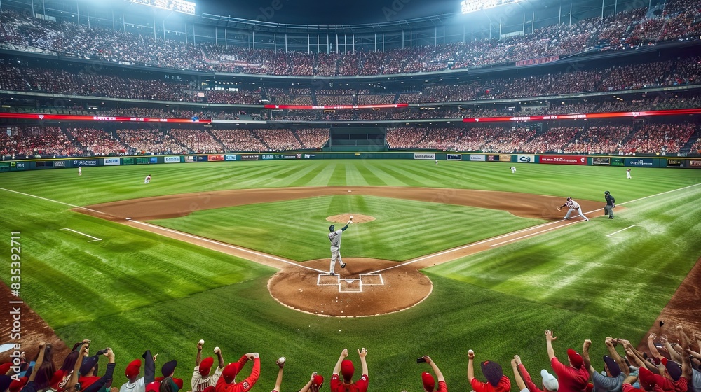 The baseball field with a shortstop catching a low ground ball, the ...