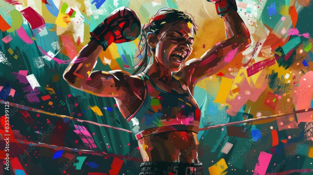Triumphant Female Boxer Celebrates Victory in Vibrant Olympic Ring with ...