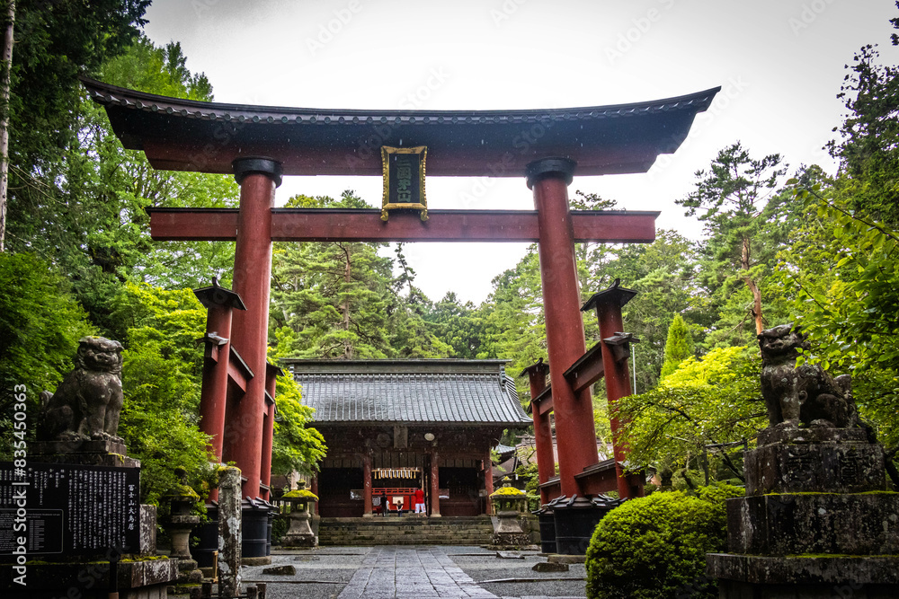 Kitaguchi Hongu Fuji Sengen Shrine, red torii gate,, mount fuji, shinto ...
