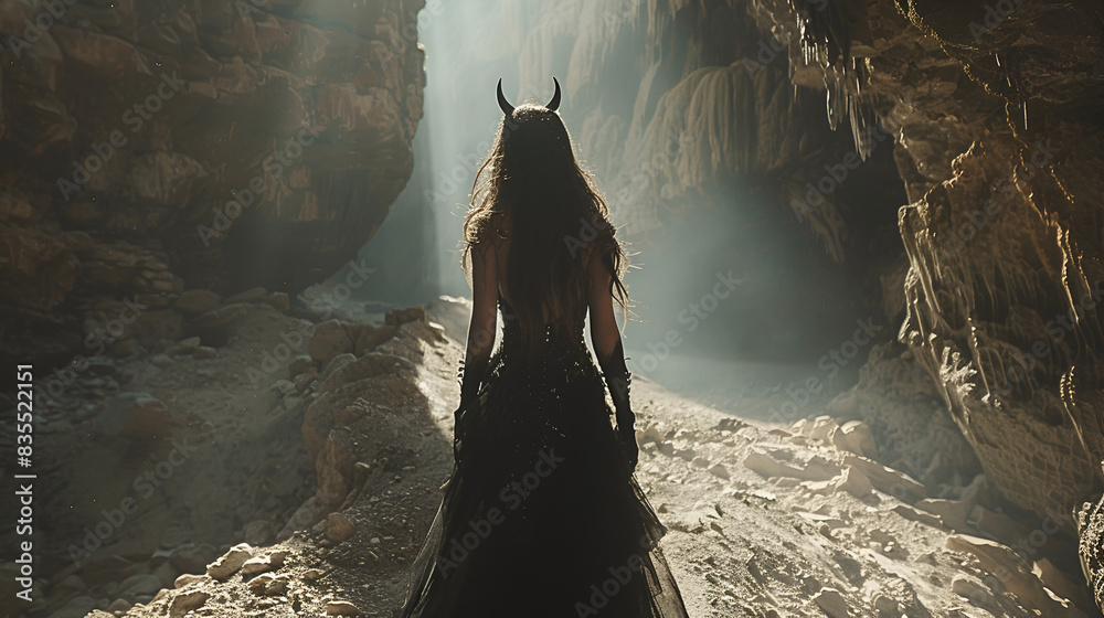 satanic bride in strange valley with fog, halloween scary concept, dark ...