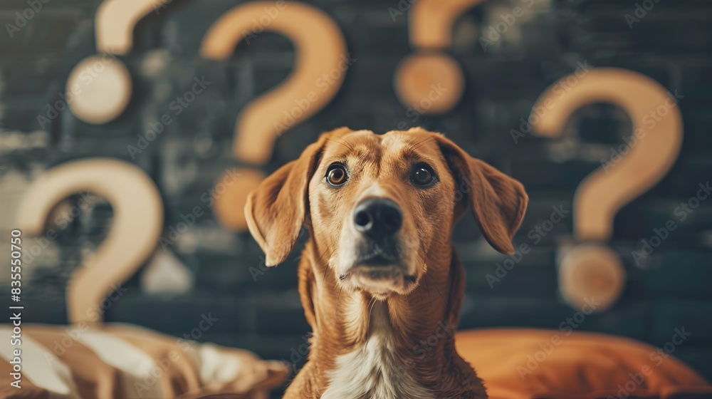 Puzzled dog and question marks Stock Illustration | Adobe Stock