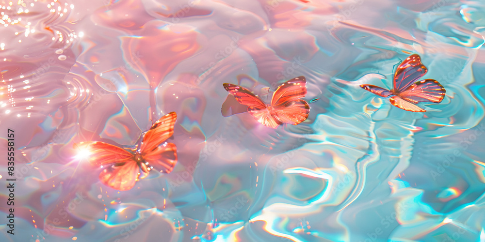 butterflies in water, abstract aesthetic colorful sunlight flares ...