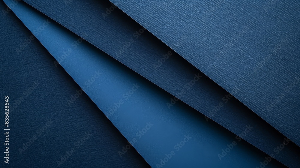 Minimalist navy blue background with dark navy blue paper on the right ...