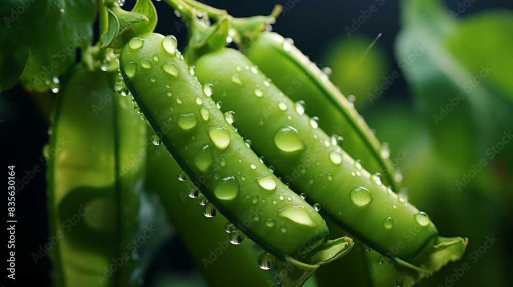 Detailed green pea pod texture with sweet and tender peas, high ...