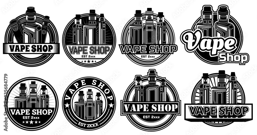 set vintage vape emblems. vape shop logo labels design illustration ...