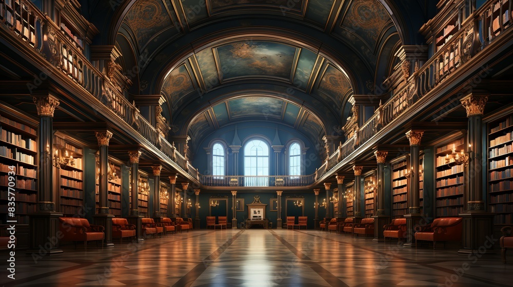 Inside a grand, old library filled with ancient tomes, the businessman ...