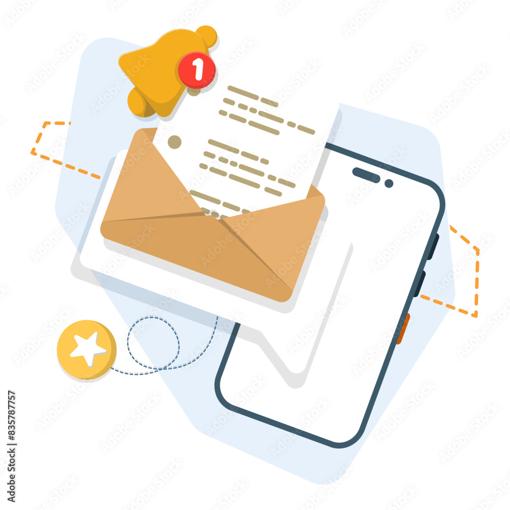 concept of one new notification on smart device screen. notification ...