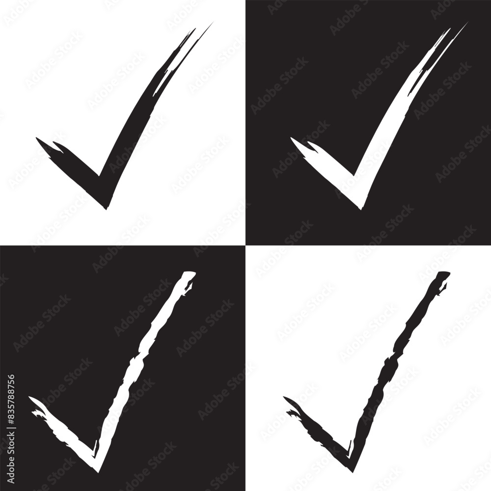 Vektor Check mark icon. Hand drawn check mark signs. doodle effect stain collection. Chalk ...