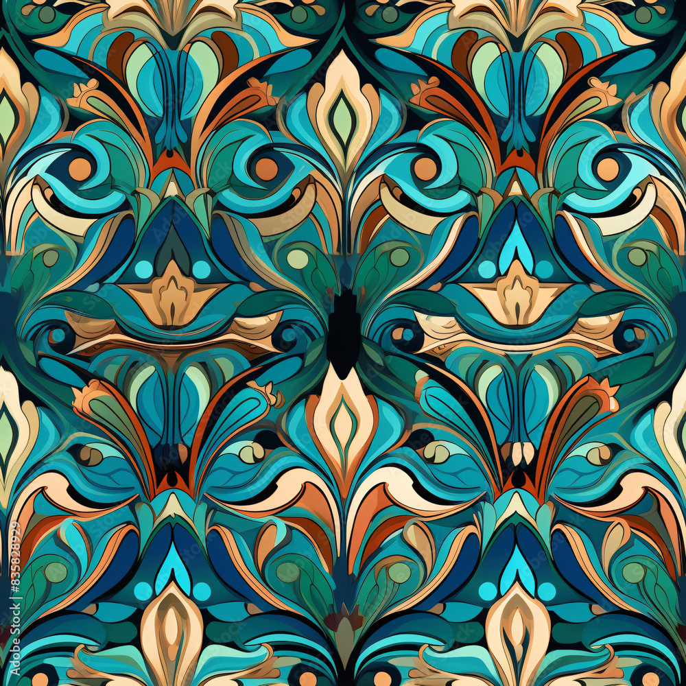 Elegant and seamless pattern with a blend of water-inspired hues and ...
