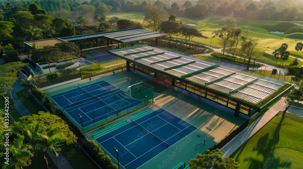 tennis court roof design with background of golf course Stock Photo ...