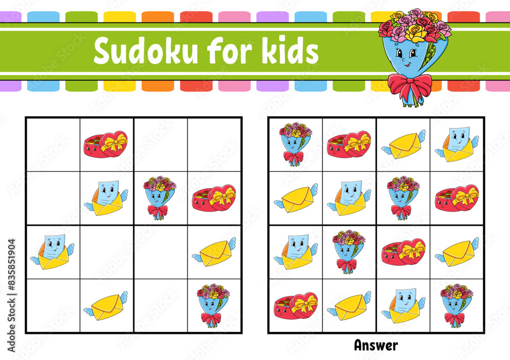 Sudoku for kids. Education developing worksheet. cartoon character ...