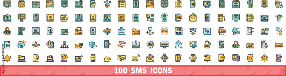 Stock-Vektorgrafik „100 sms icons set. Color line set of sms vector ...