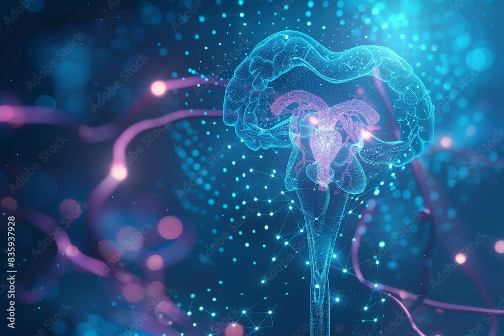 Hologram of the female organ of the uterus on a blue background ...